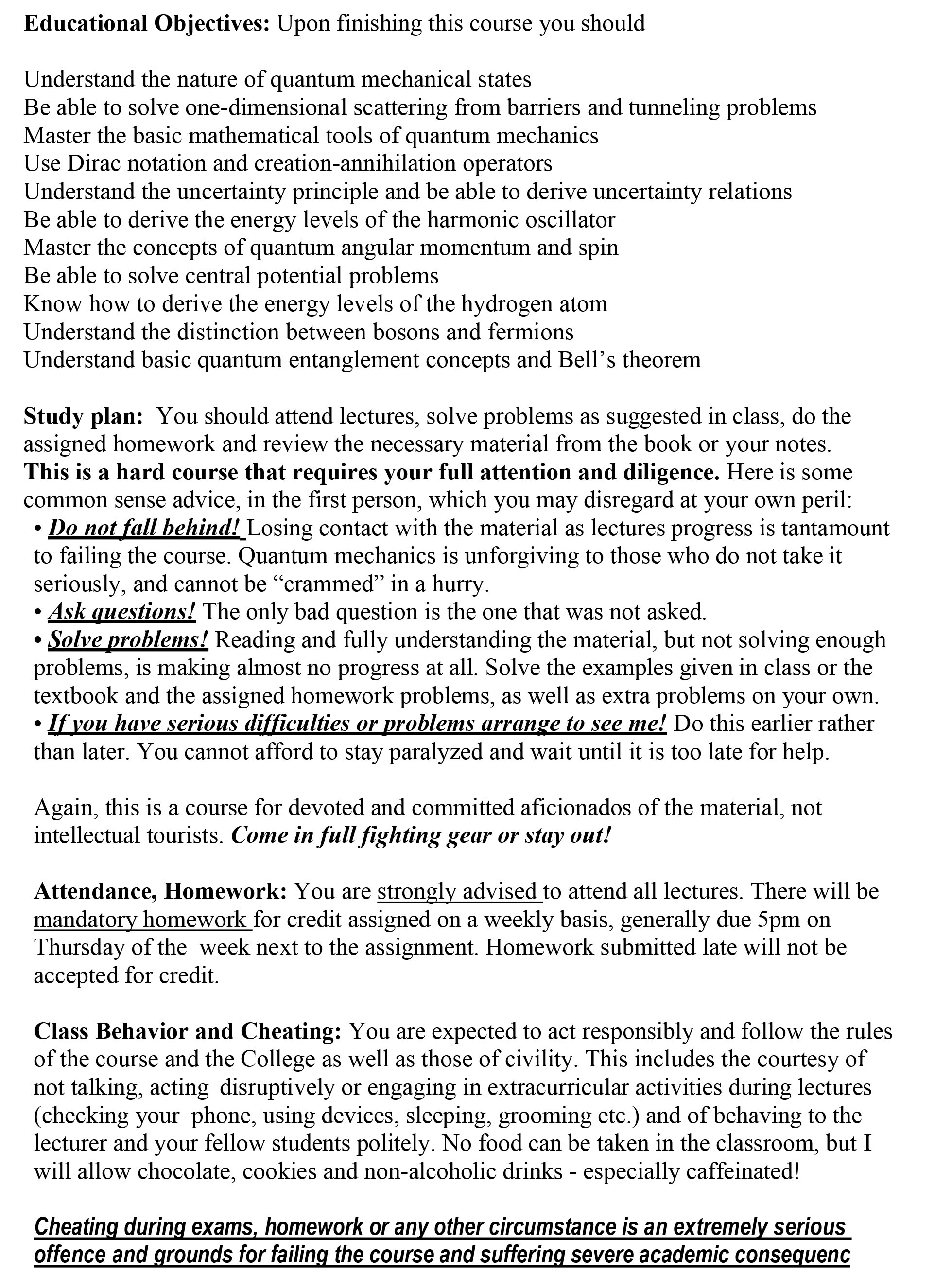 Spring 2020 Syllabus Physics 55100/U3500 | The City College of New York Spring 2020 Syllabus Physics 55100/U3500 | The City College of New York